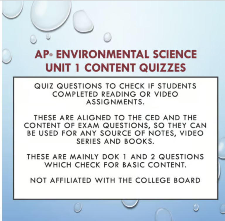 AP® Environmental Science Content Quiz Question Bank – Unit 1 ...